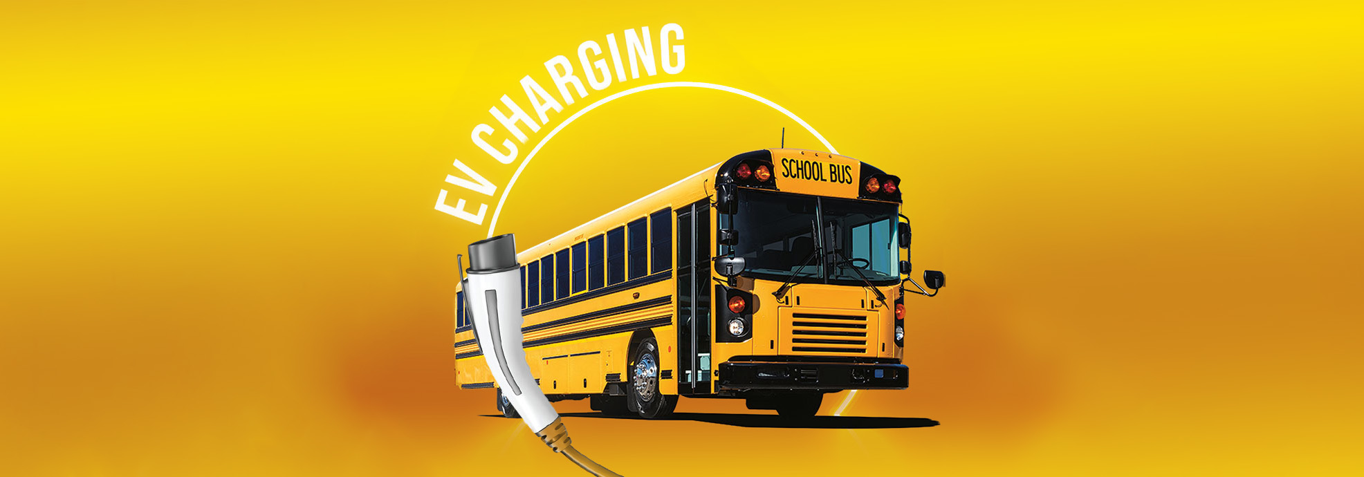Electric Bus EV charging electric vehicle, amber yellow background ...
